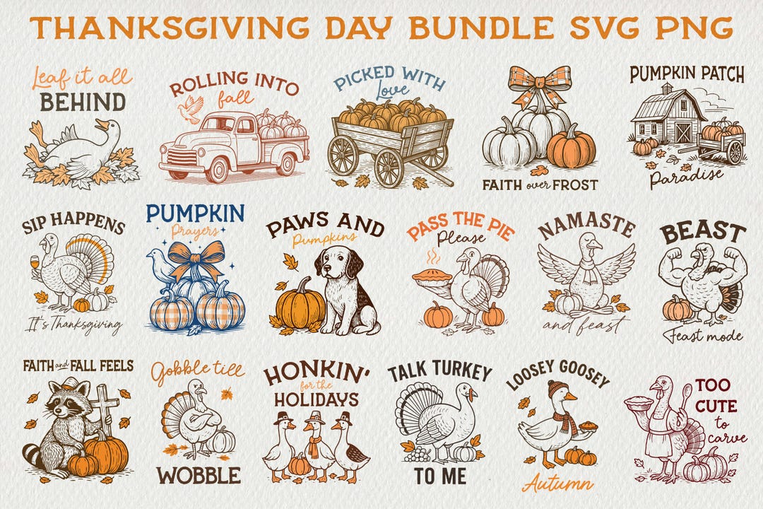 Vintage Thanksgiving Clipart Bundle | Retro Fall PNG SVG | Turkeys ...