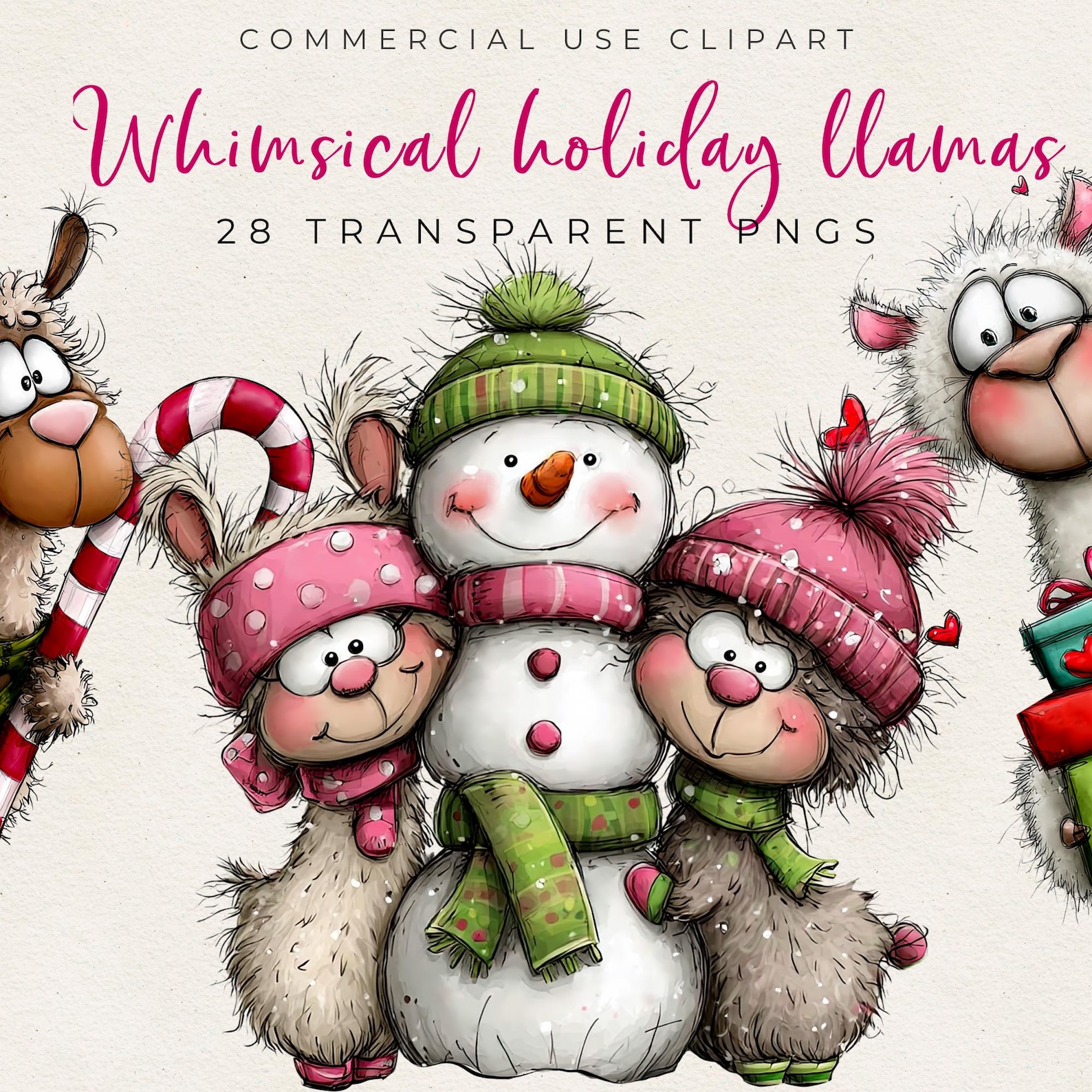 Christmas Llama Clipart Bundle | Holiday PNG Illustration Set - Etsy