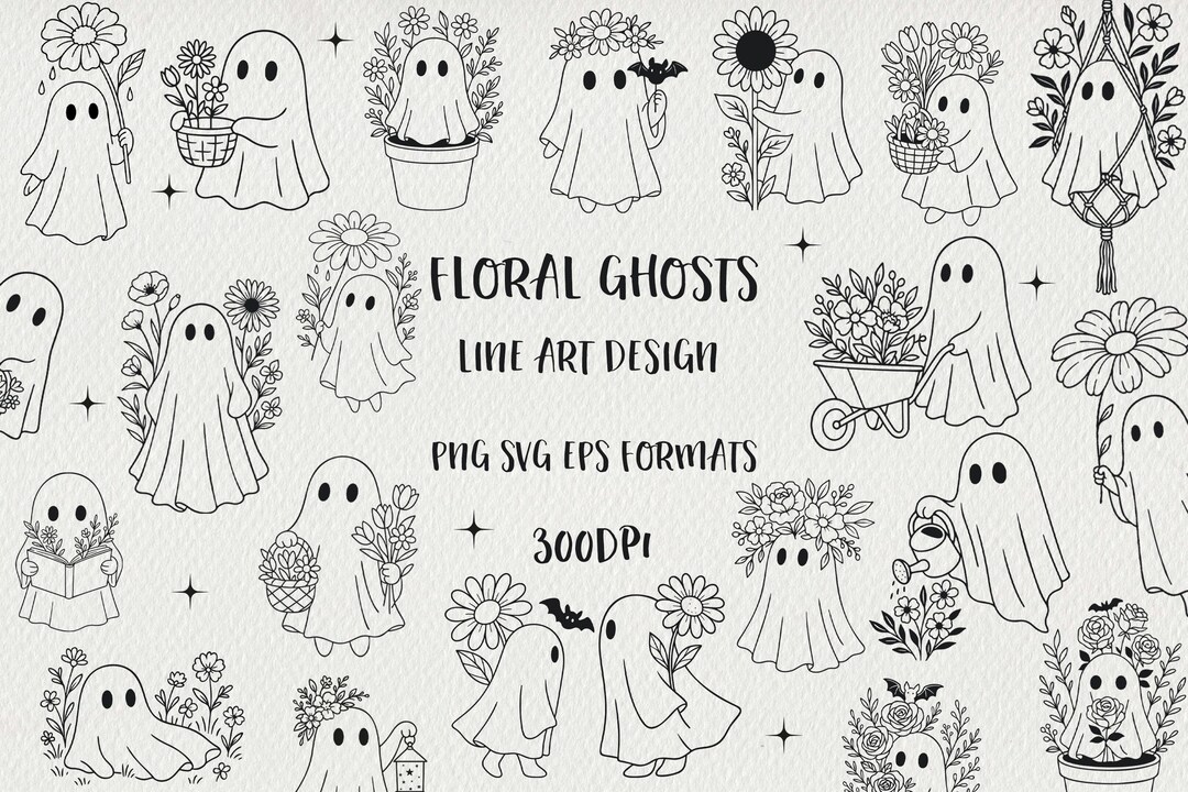 Floral Ghost Halloween Clipart: SVG PNG EPS Bundle for Crafts - Etsy