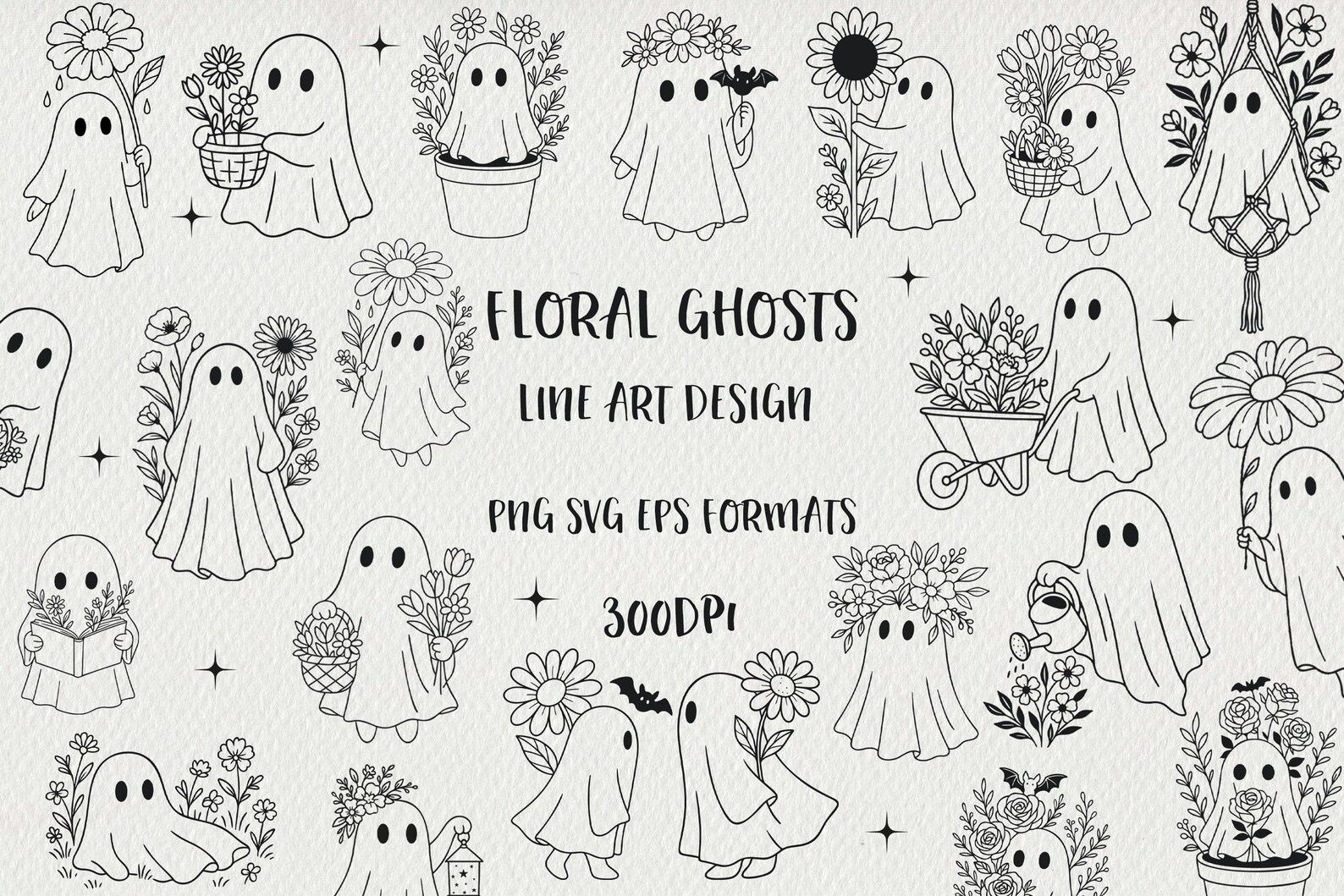 Floral Ghost Halloween Clipart: SVG PNG EPS Bundle for Crafts - Etsy