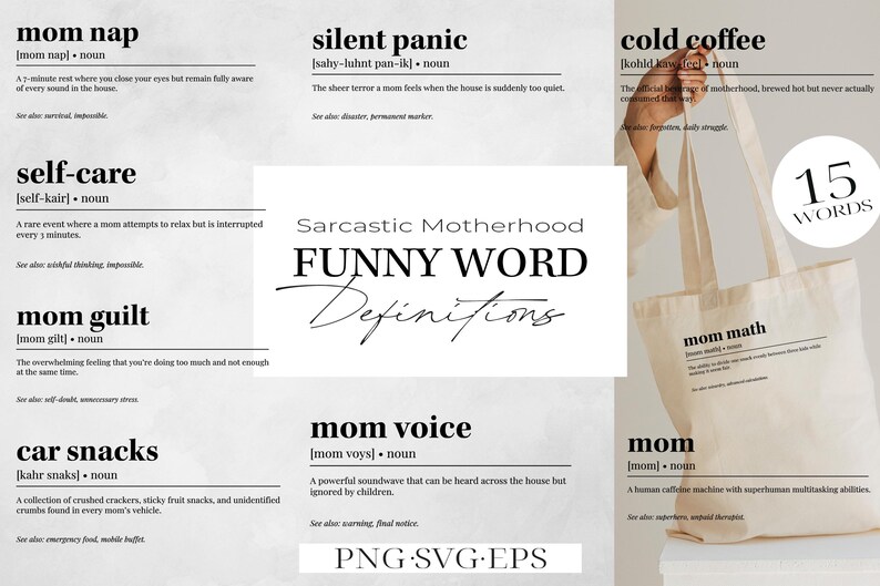 Funny Definitions SVG and PNG Bundle | Sarcastic Quotes Clipart for ...