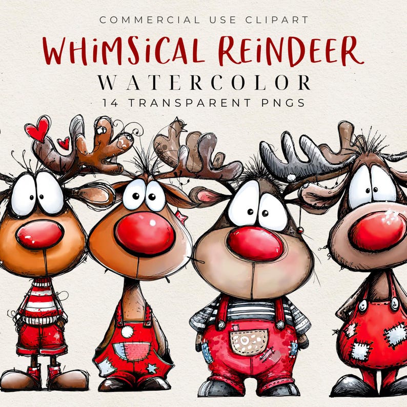 Christmas Reindeer Clipart Bundle | Hand-drawn Holiday PNG Set - Etsy