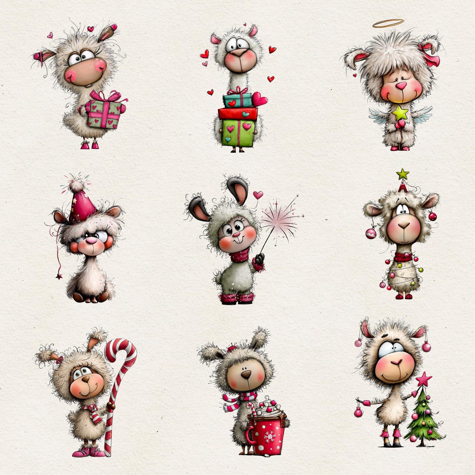 Christmas Llama Clipart Bundle | Holiday PNG Illustration Set - Etsy