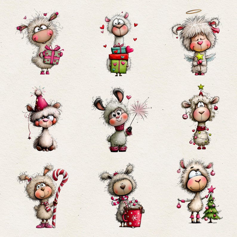 Christmas Llama Clipart Bundle | Holiday PNG Illustration Set - Etsy