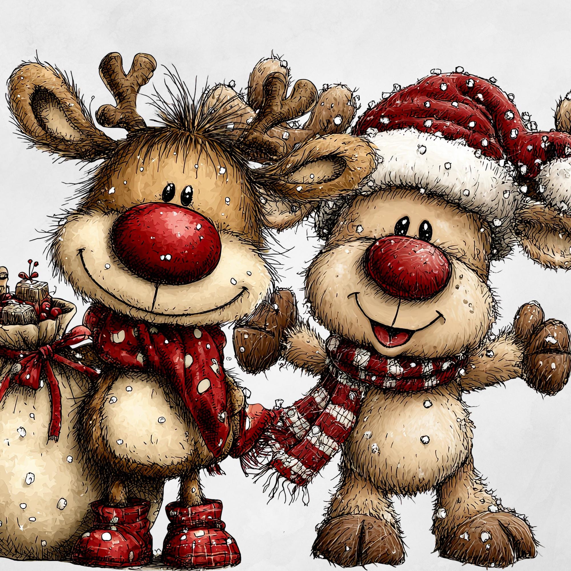 Christmas Reindeer Clipart Bundle | Cozy Winter Deer PNG | Hand-drawn ...