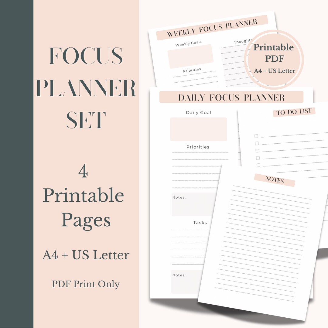 Printable Focus Planner Set | Daily Weekly Planner Pages | Notes to Do ...