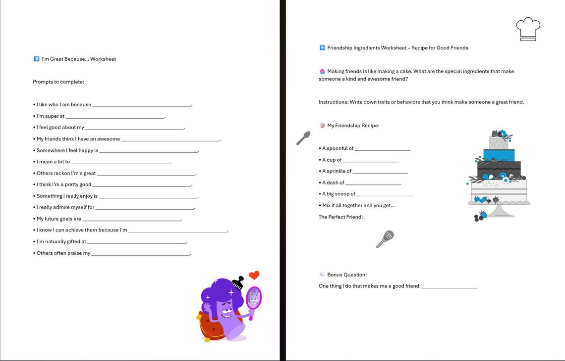 Self- Esteem Printable Sheets for Kids - Etsy