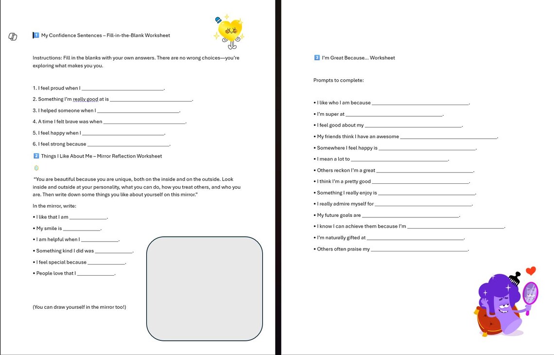 Self- Esteem Printable Sheets for Kids - Etsy