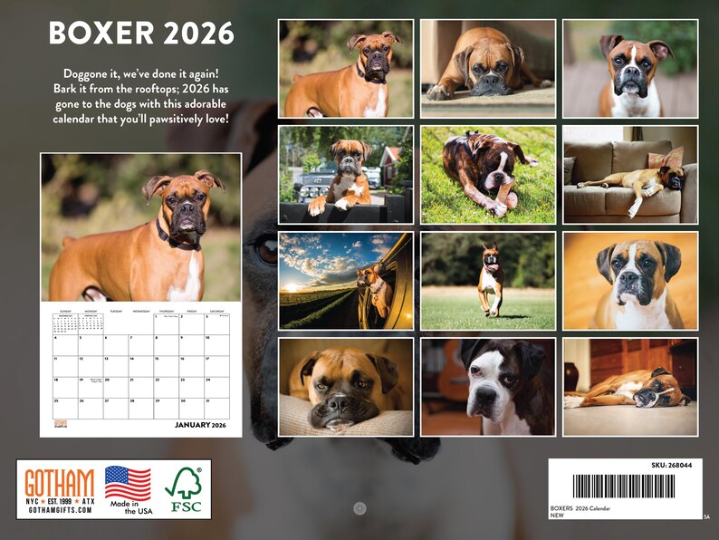 Boxer Calendar 2026 Monthly Wall Calender 12 Month | American Made in ...
