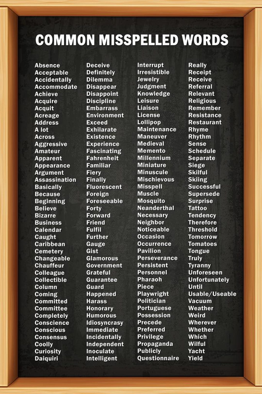 Common Misspelled Words Reference Chart Poster - Etsy