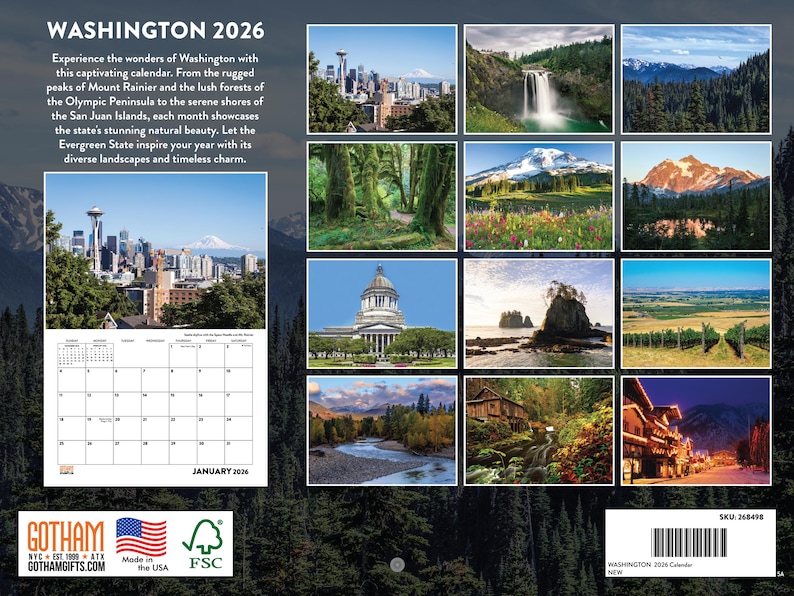 Washington State Calendar 2026 Monthly Wall Calender 12 Month ...