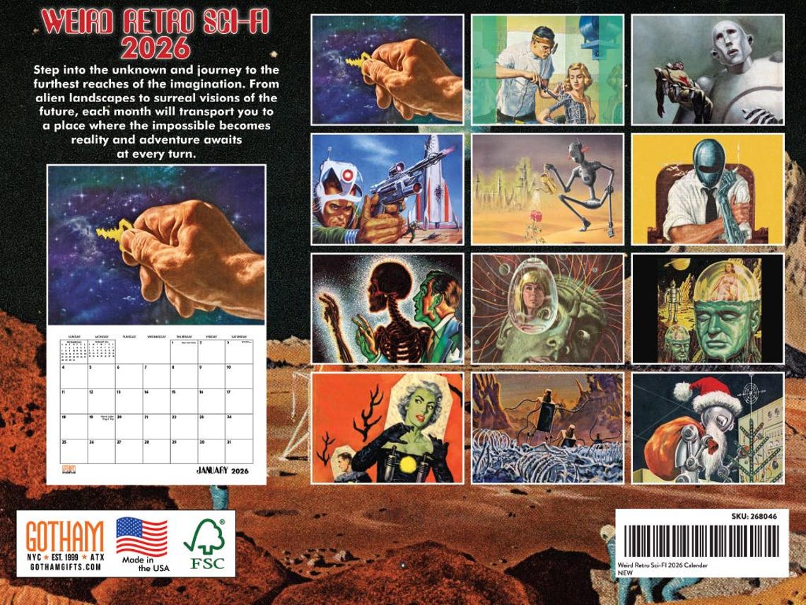 Weird Retro Sci Fi Calendar 2026 Vintage Scifi Monthly Wall Calender 12 ...