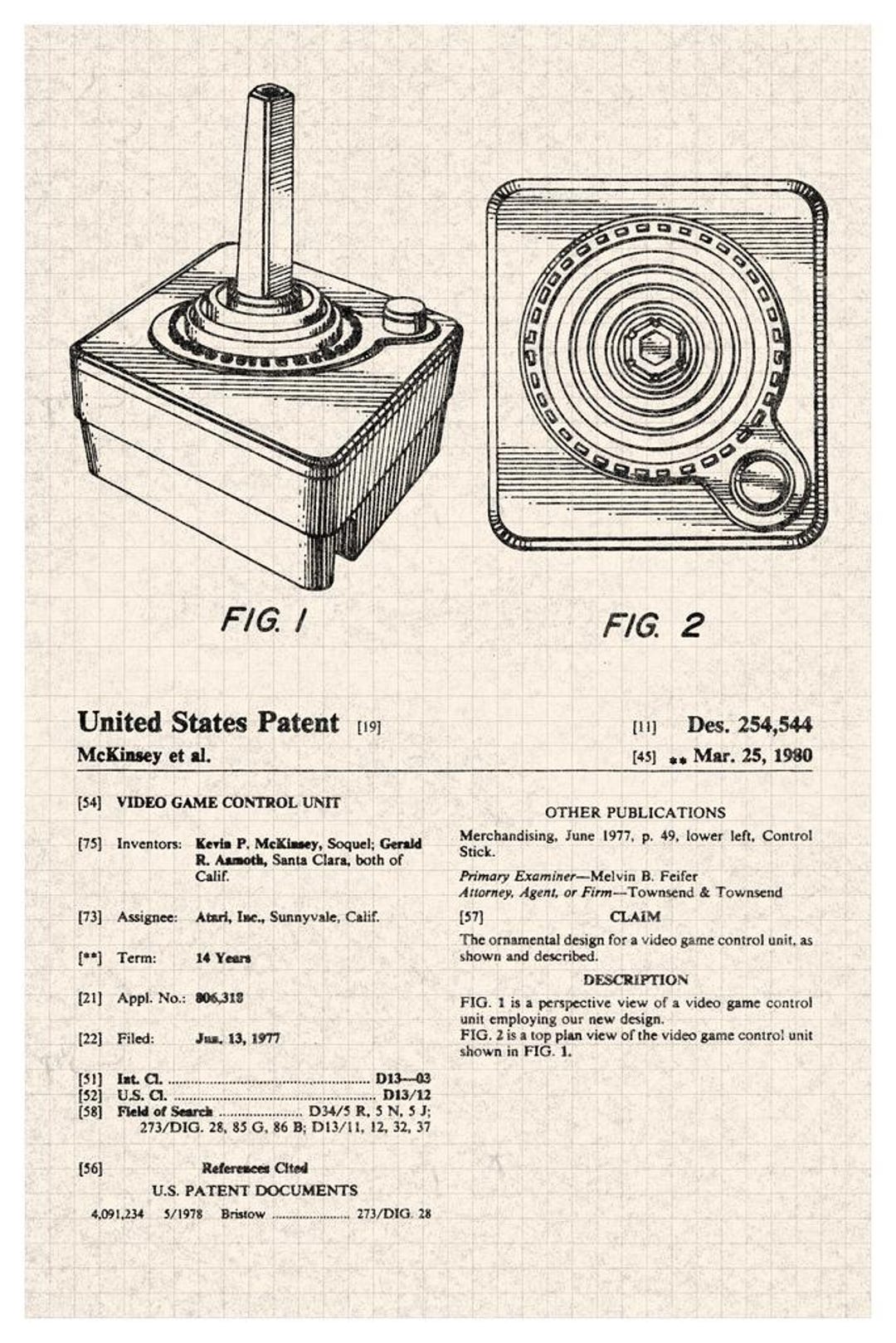 Joystick Video Game Gaming Official Patent Diagram Cool Wall Art Print ...