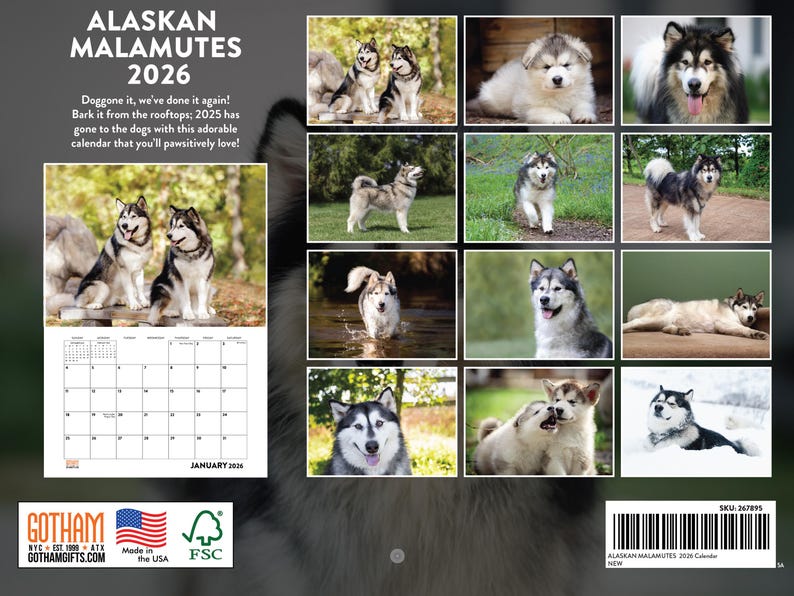 Alaskan Malamute Calendar 2026 Monthly Wall Calender 12 Month ...