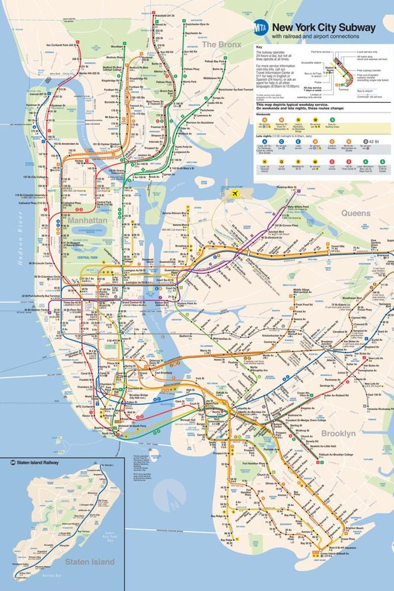 NYC New York City Subway Map Art Print Poster - Etsy