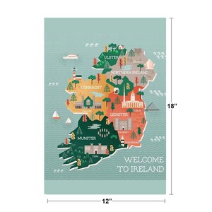 Ireland Map Landmarks Cities Travel Illustration Poster 12x18 - Etsy