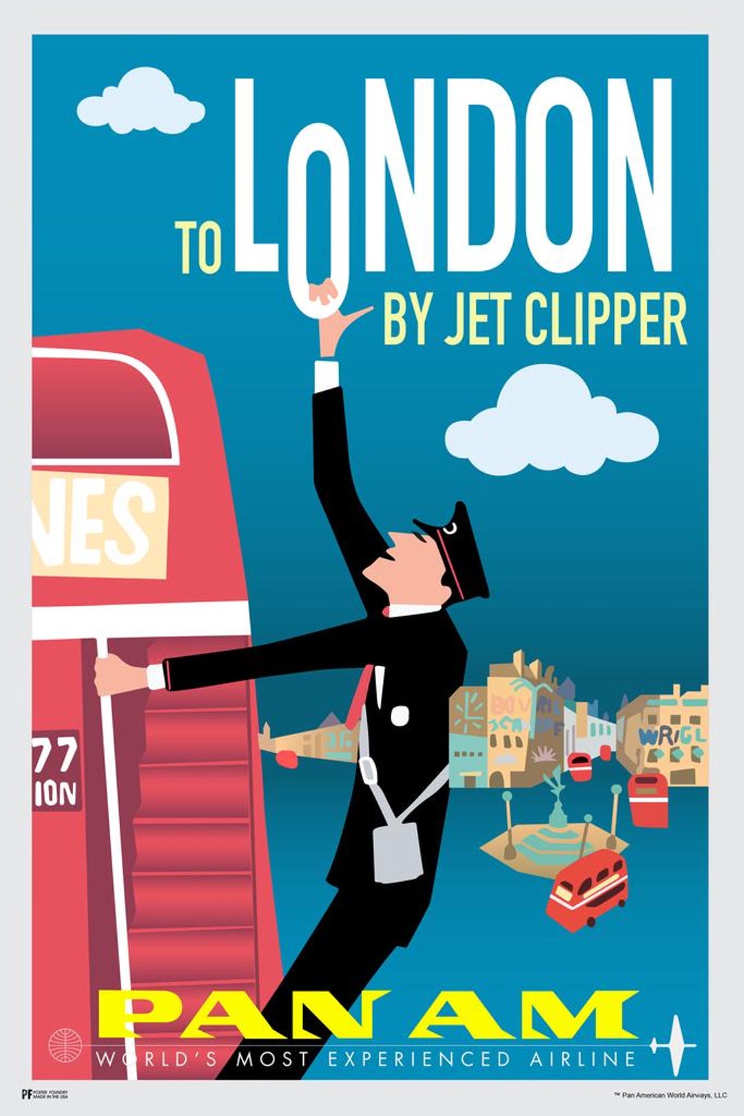 London England Red Bus Britain UK Pan Am Logo Art Print Poster - Etsy
