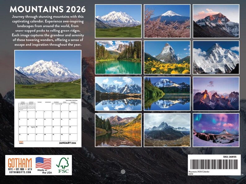 Mountain Calendar 2026 Mountains Monthly Wall Calender 12 Month ...