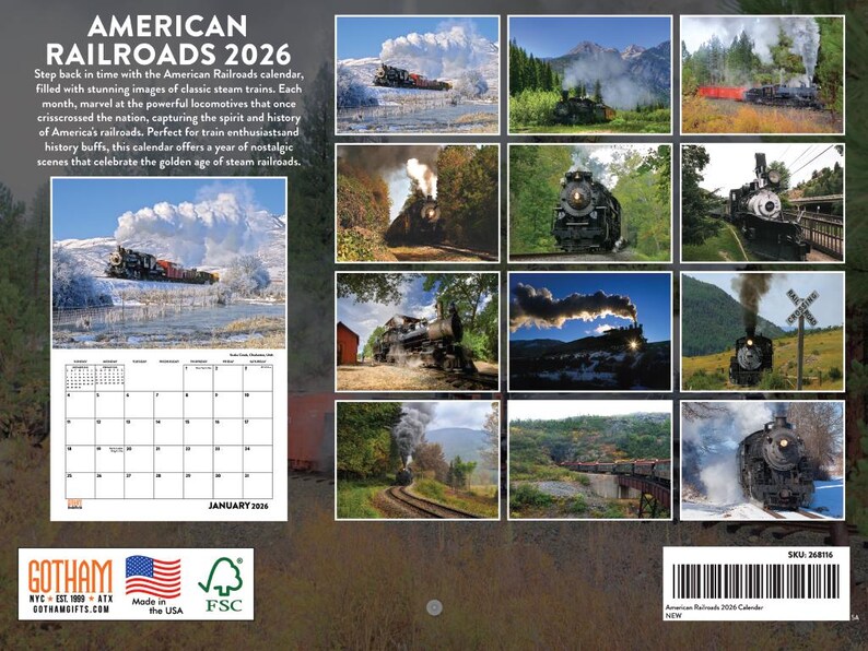 Steam Train 2026 Wall Calendar | American Railroad Art, USA Made - Etsy