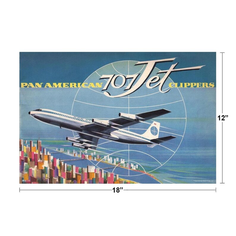 Pan Am 707 Airplane Jet Logo American Vintage Travel Ad Airline Airport ...