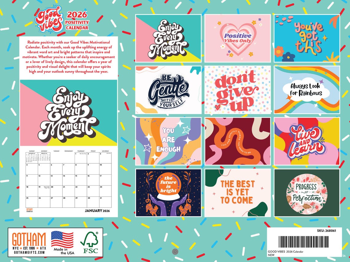 Good Vibes 2026 Wall Calendar | USA Made Monthly Planner - Etsy