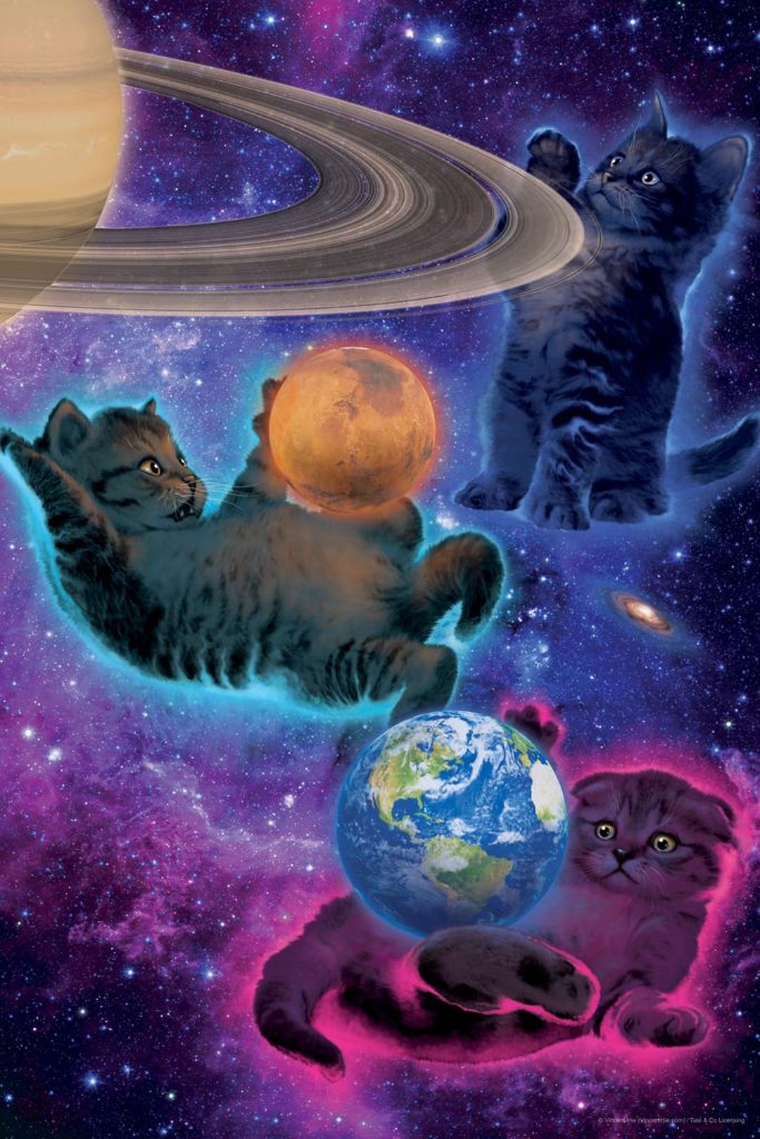 Cosmic Kittens Floating Outer Space by Vincent Hie Fantasy Print Poster ...
