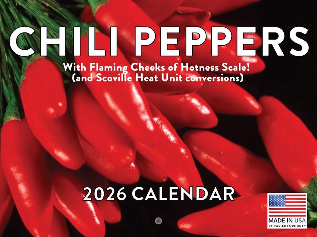 Chili Pepper Calendar 2026 Monthly Wall 12 Month | American Made in the ...