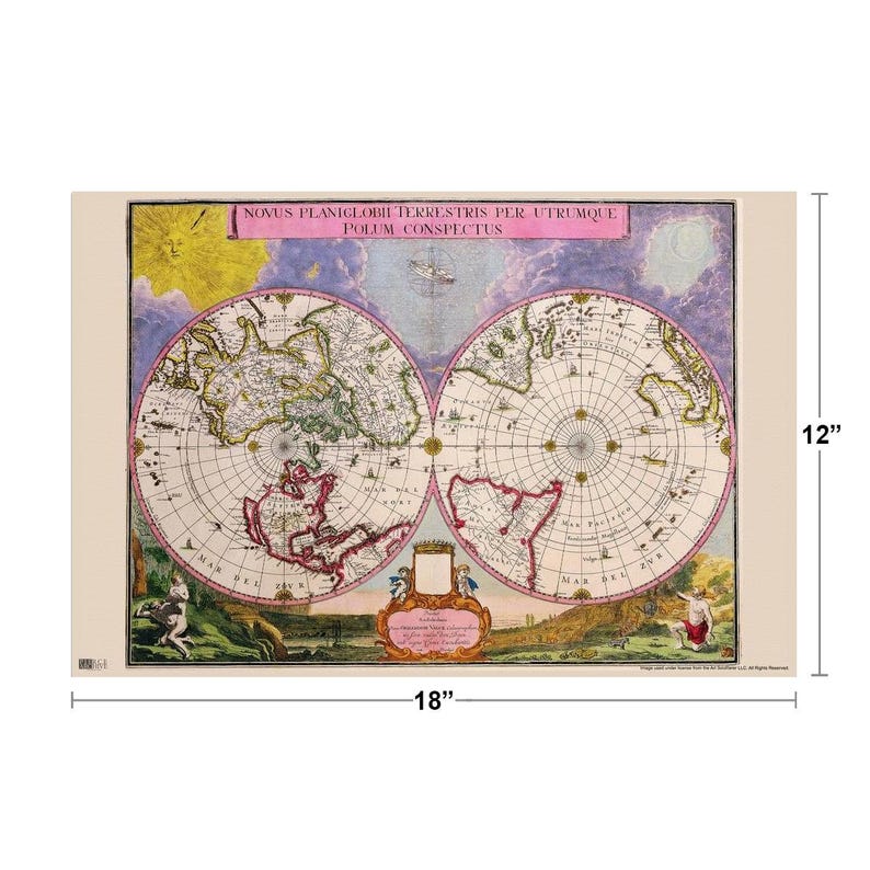 Vintage North South Pole World Map Cool Wall Art Print Poster 12x18 - Etsy