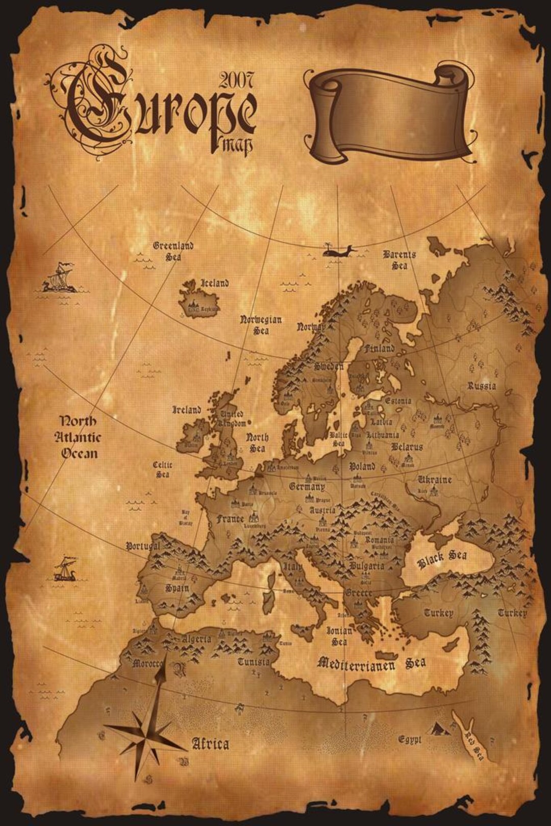 Vintage Europe Map Art Print, Antique Style Wall Decor (12x18) - Etsy