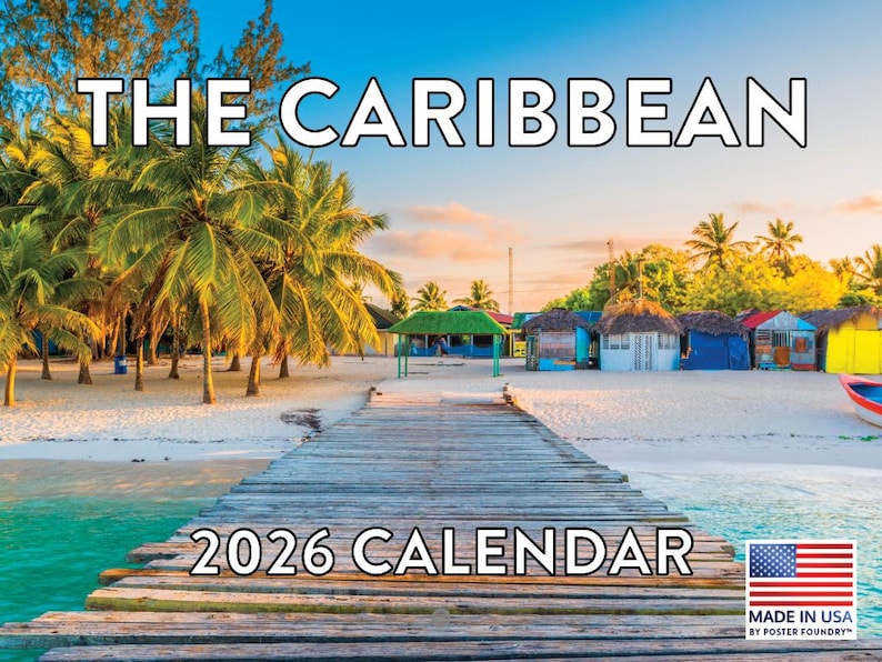 Caribbean Calendar 2026 Tropical Beach Islands Monthly Wall Calender 12 ...