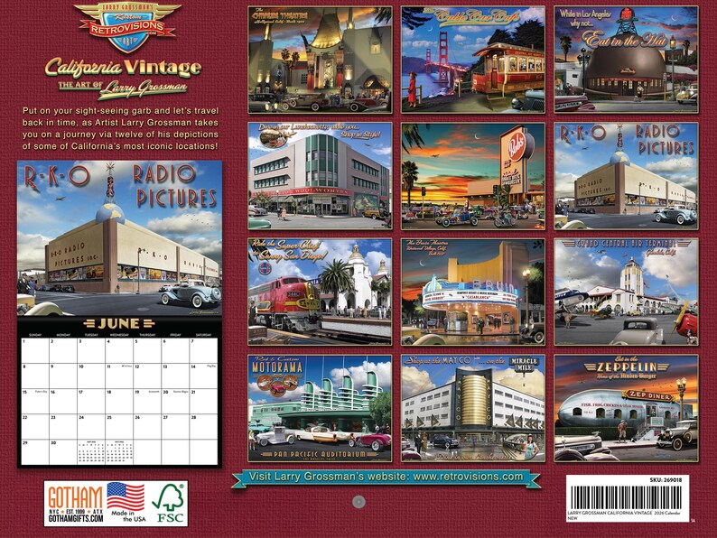 California Vintage Calendar 2026 | Larry Grossman Art, USA Made - Etsy