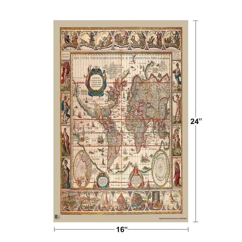 Ancient World Map Latin Illustration Cool Wall Art Print Poster 16x24 ...