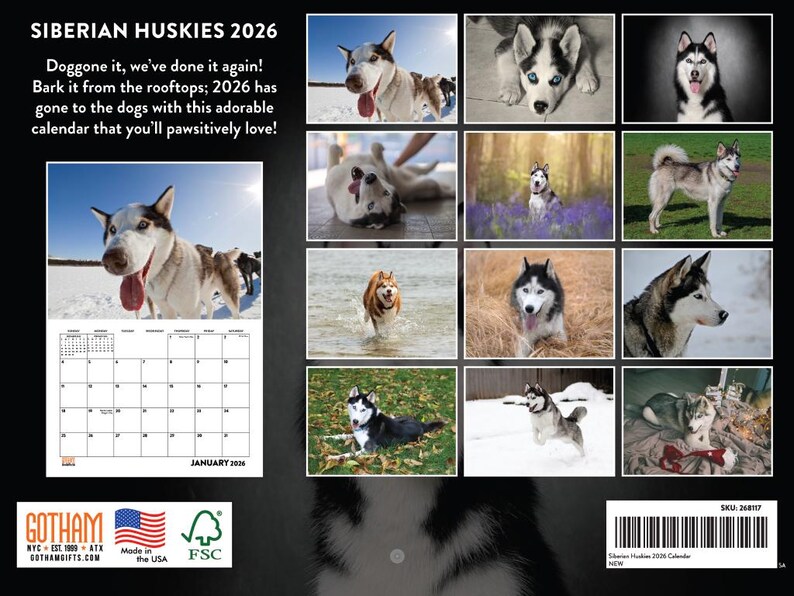 Siberian Husky Calendar 2026 Huskies Monthly Wall Calander 12 Month ...