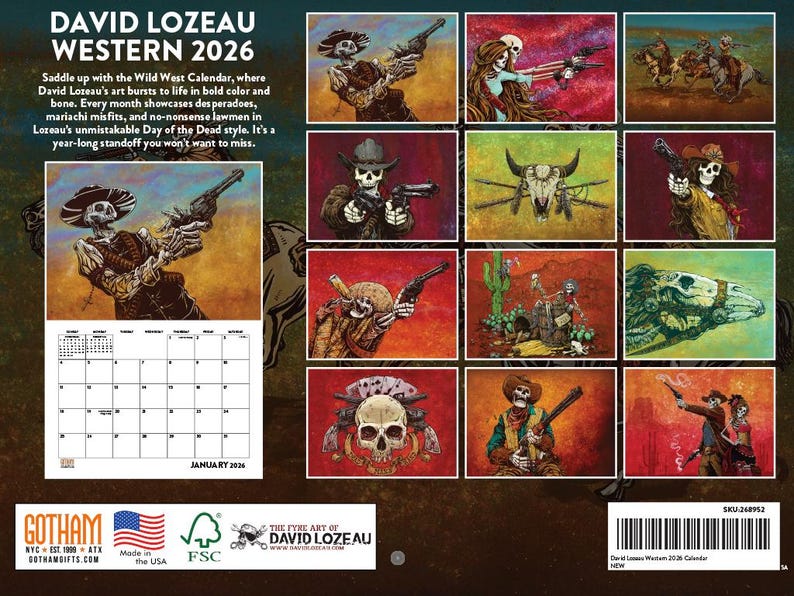 Wild West Calendar 2026 | Lozeau Art, Day of the Dead Theme - Etsy
