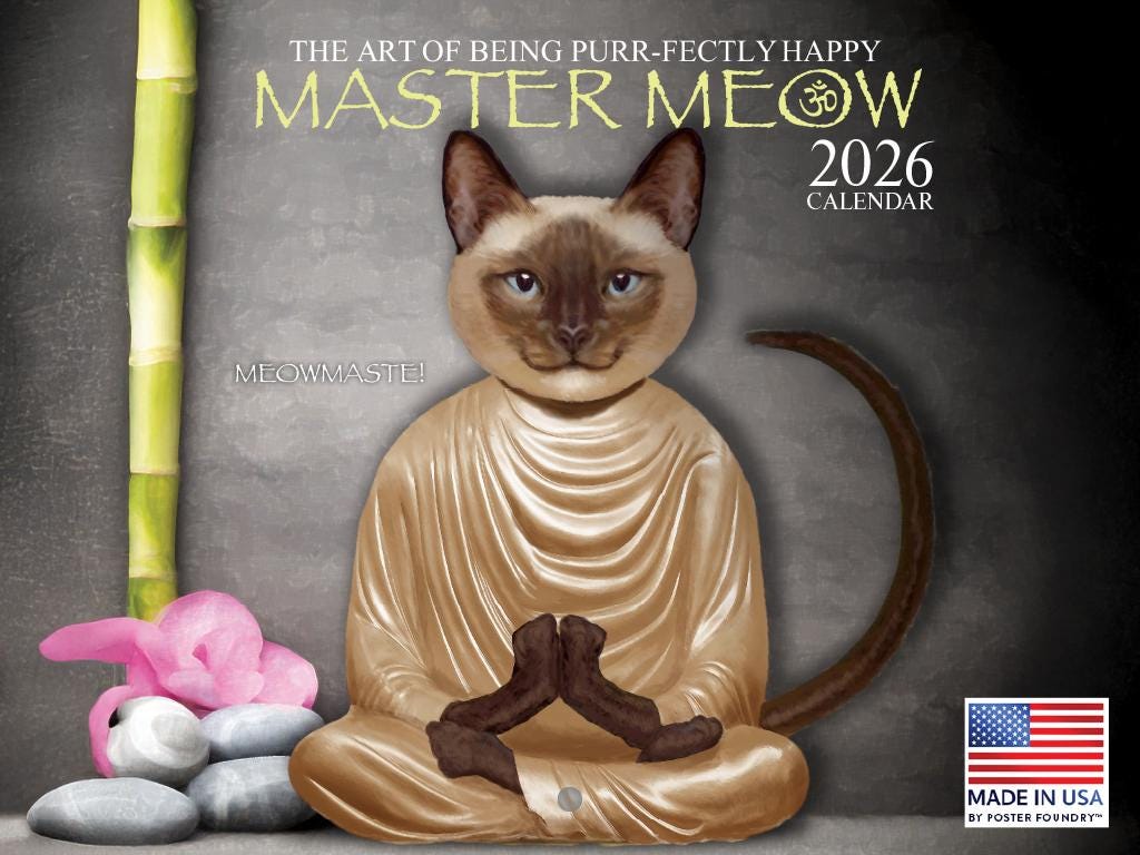 Master Meow 2026 Wall Calendar | Zen Cat, American Made - Etsy