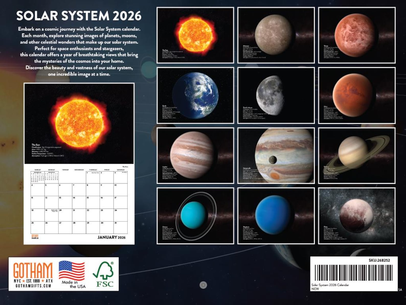 Solar System Calendar 2026 Planets Space Kids Monthly Wall Calender 12 ...