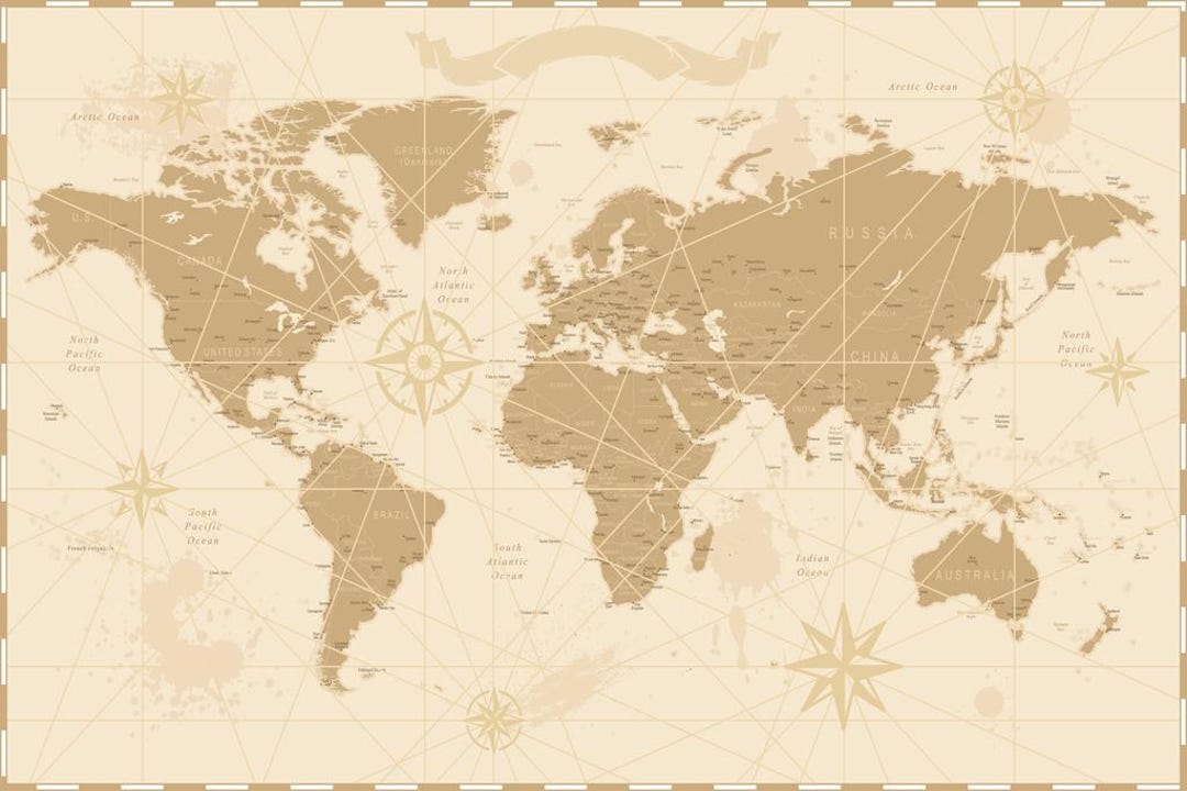 Vintage World Map Art Print, Cool Wall Decor (18x12) - Etsy