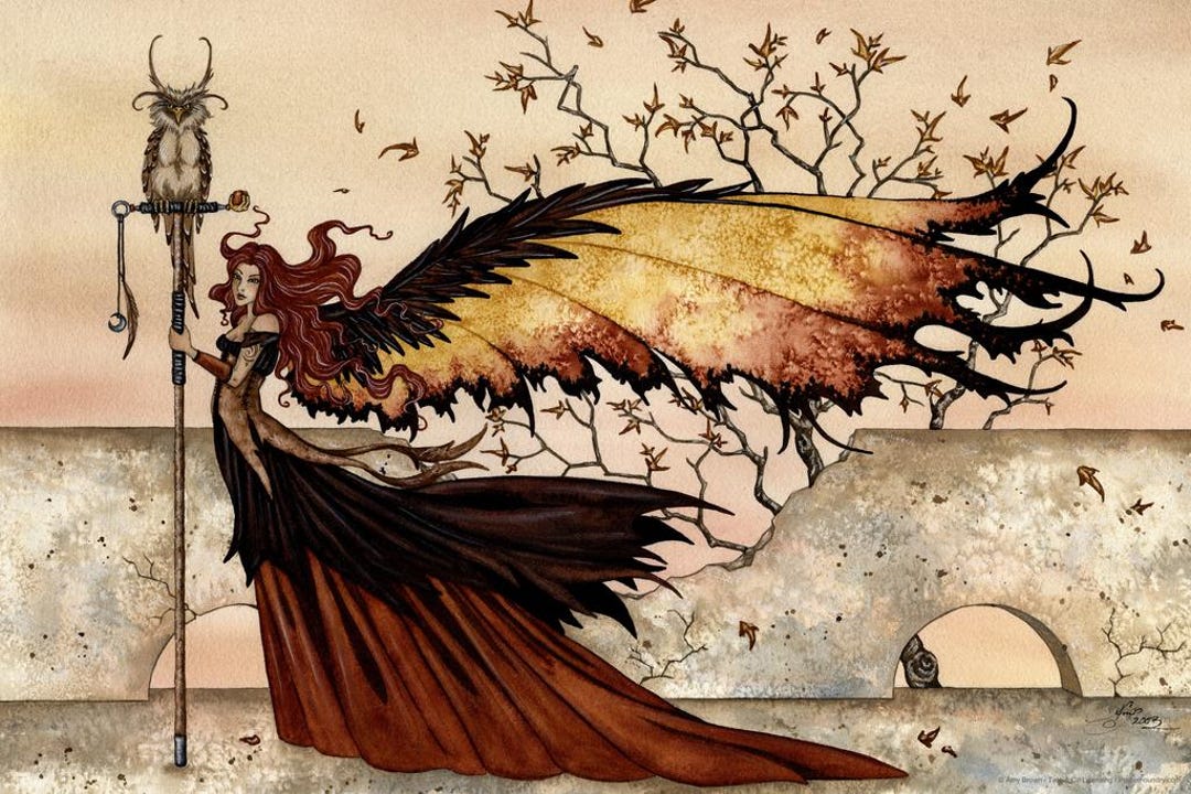 Autumn Stroll Fairy With Owl Staff by Amy Brown Fantasy Poster Magical ...