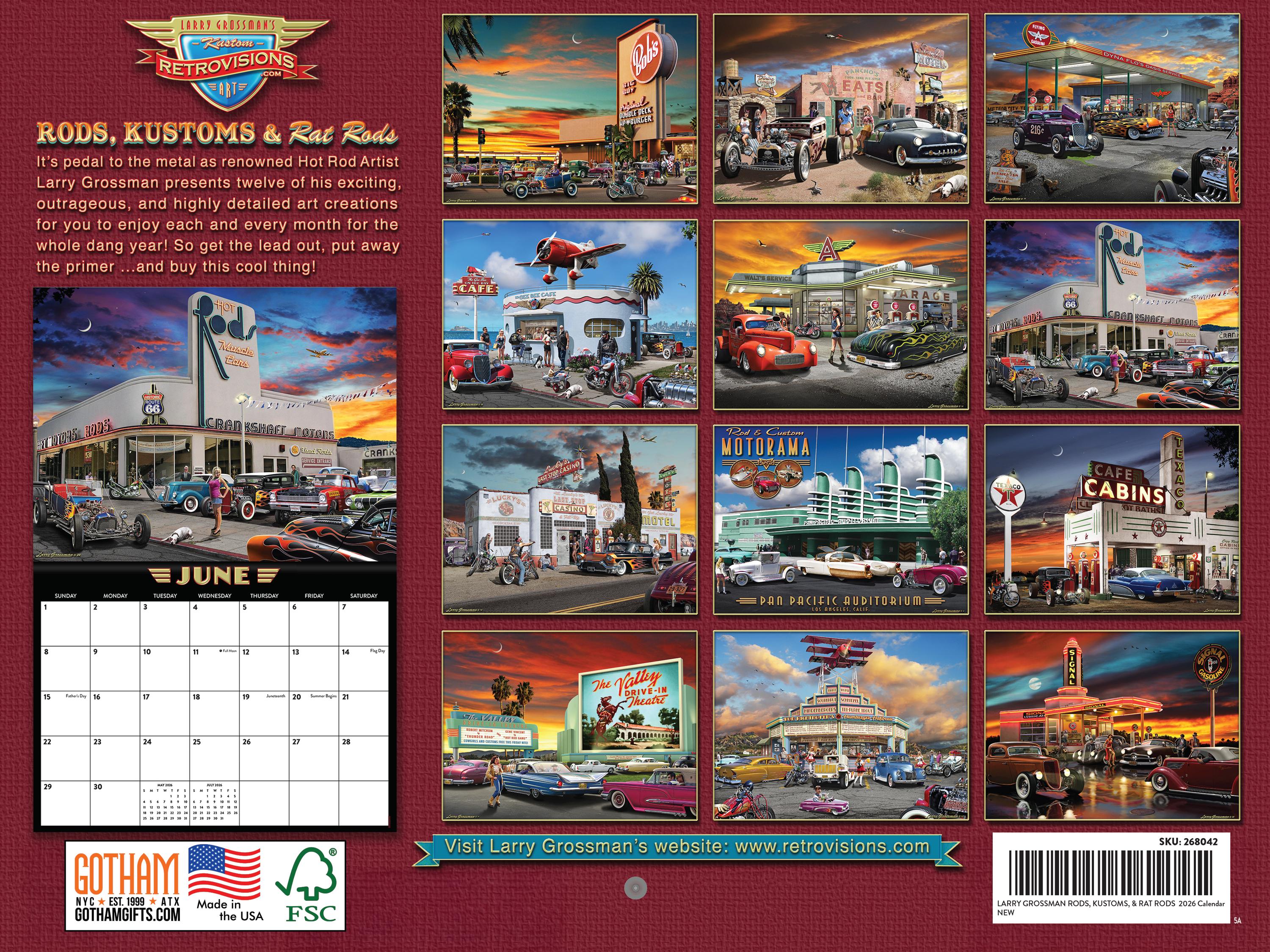 2026 Hot Rod Calendar | Larry Grossman Classic Muscle Car Art - Etsy