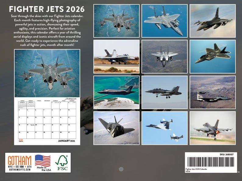 Fighter Jet 2026 Wall Calendar | Aviation Art, Made in USA - Etsy