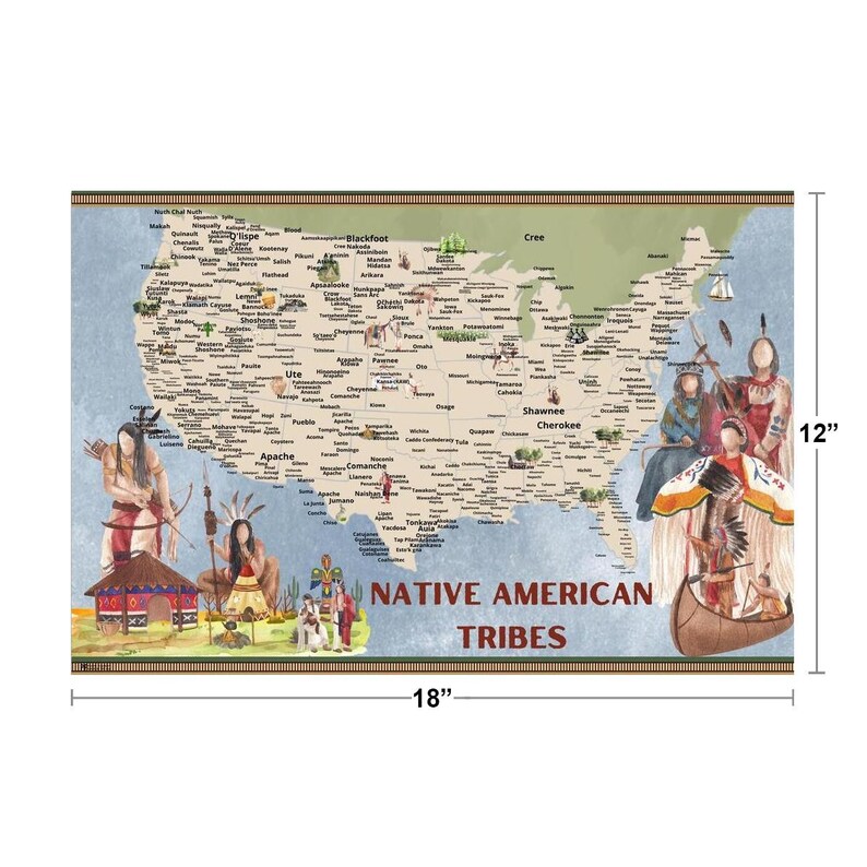 Native American Tribes Map Art Print, American Heritage Poster (18x12 ...