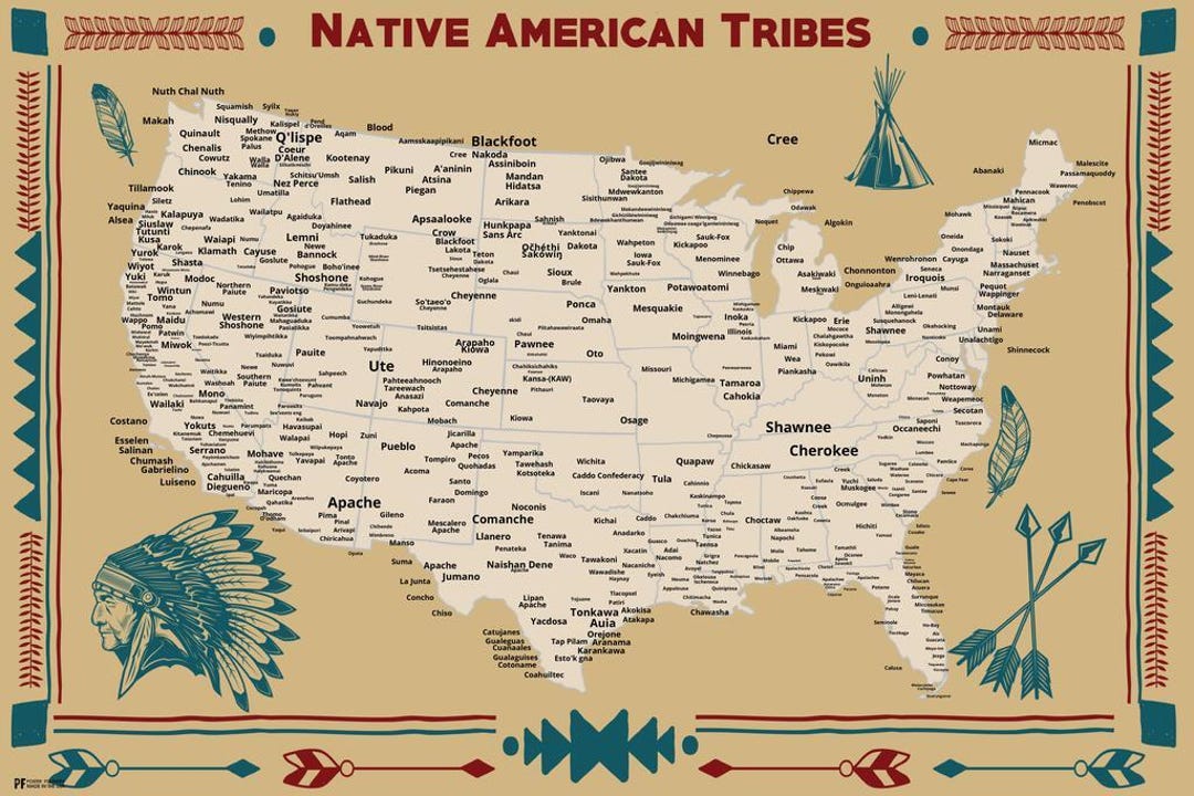 Native American Tribe State Icons Map Art Print Poster 36x24 - Etsy