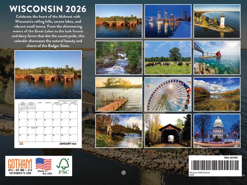 Wisconsin Calendar 2026 Monthly Wall Calender 12 Month | American Made ...