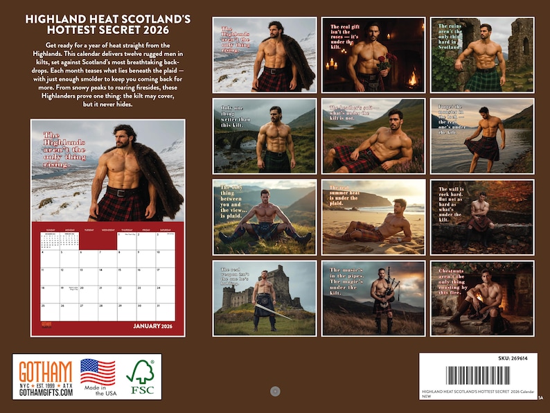 Highland Heat 2026 Wall Calendar | Hot Scottish Men in Kilts, USA Made ...