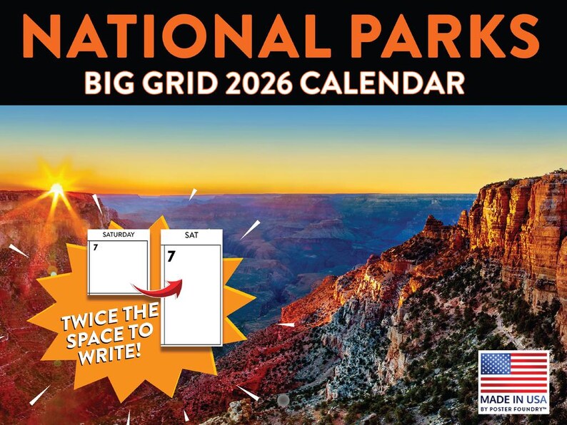 National Parks Big Grid Calendar 2026 Monthly Wall Calender 12 Month ...