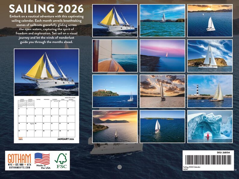 Sailing Calendar 2026 Sailboat Monthly Wall Calender 12 Month ...