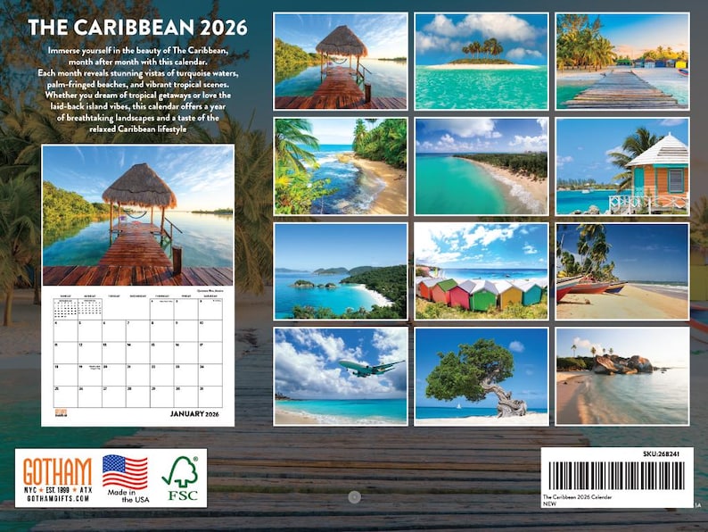 Caribbean Calendar 2026 Tropical Beach Islands Monthly Wall Calender 12 ...