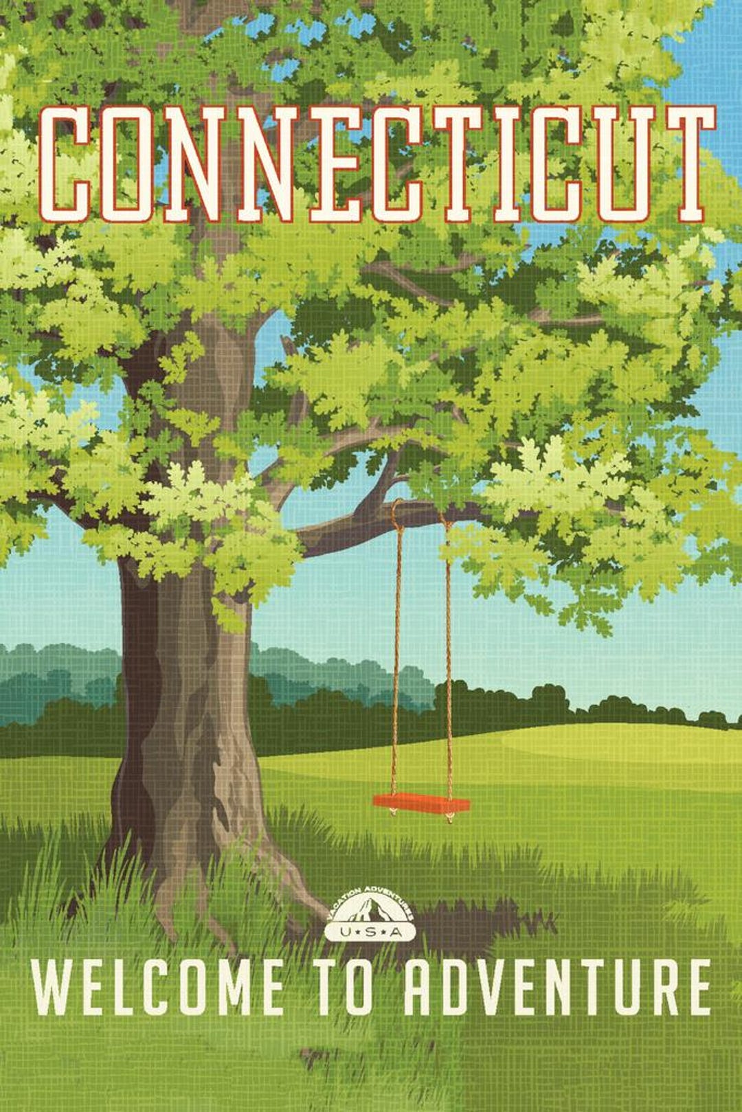 Connecticut Welcome to Adventure Retro Travel Art Cool Wall Art Print ...