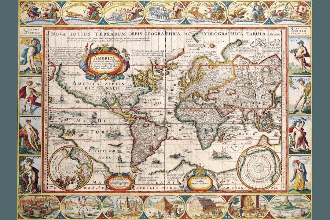 Antique World Map Discovery of America 1492 Latin Text Orbis ...