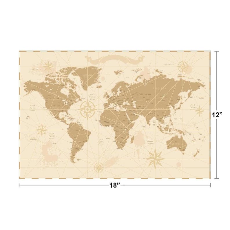 Vintage World Map Art Print, Cool Wall Decor (18x12) - Etsy